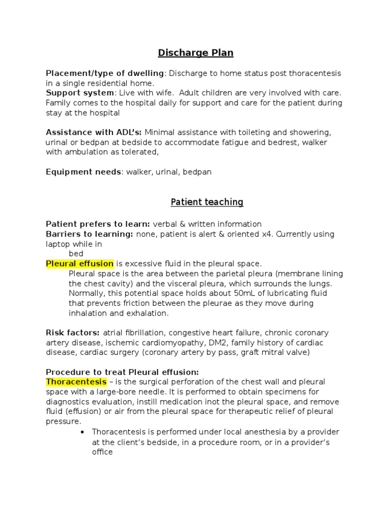 Discharge Plan Patient Teaching Pleural Effusion Castle | Breathing | Lung