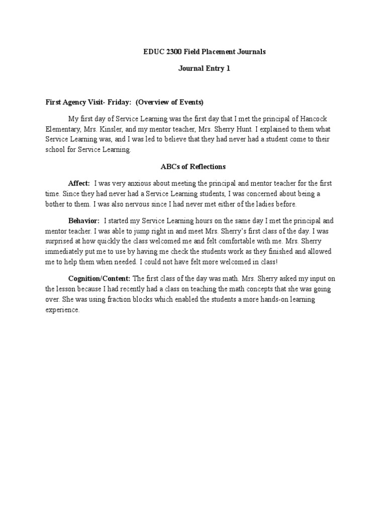 Education Student Reflections | PDF | Service Learning | Classroom