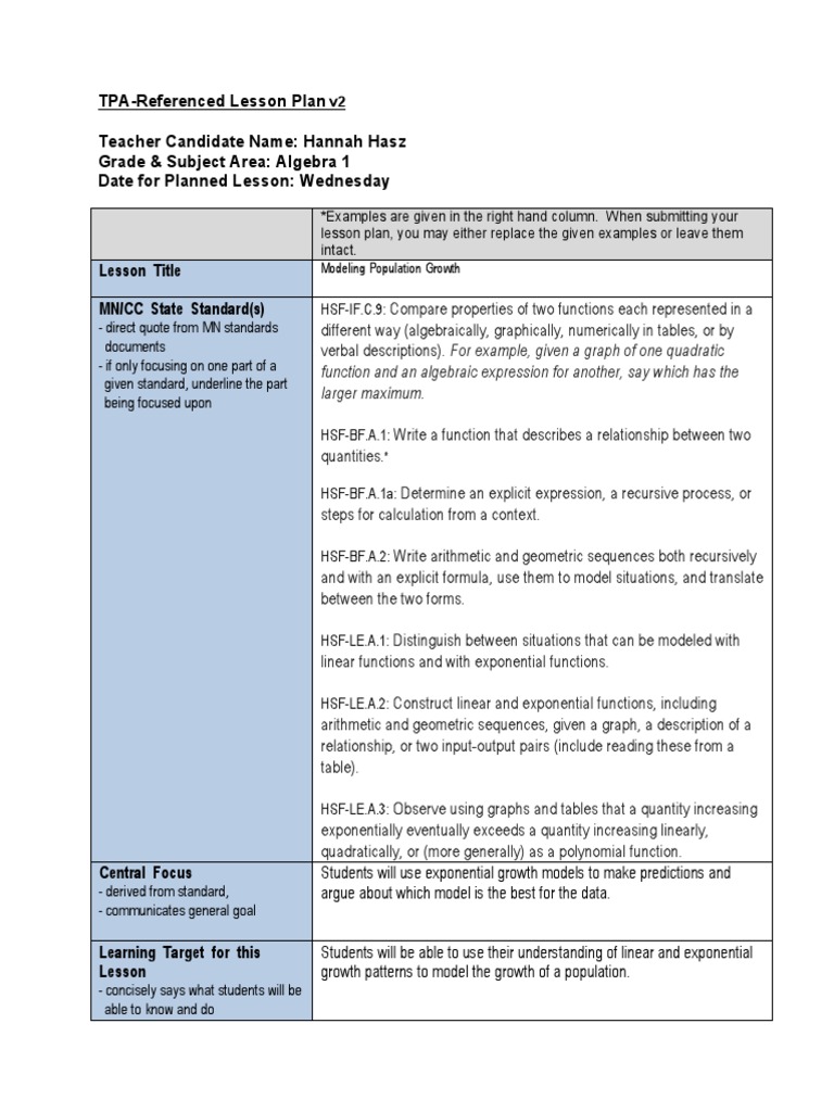TPA-Referenced Lesson Plan Teacher Candidate Name: Hannah Hasz Grade ...