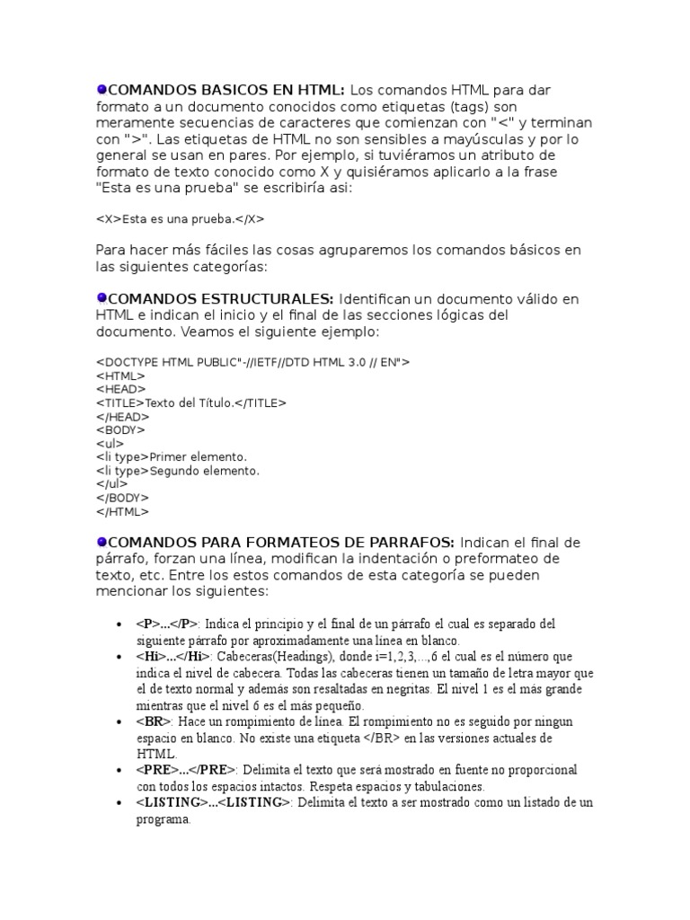 Comandos Basicos en HTML | PDF | HTML | Hipervínculo
