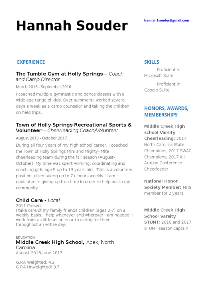 Hannah Souder's Coaching Experience & Skills | PDF | Career & Growth