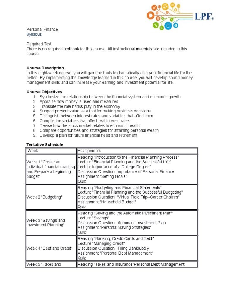 Personal Finance Syllabus | PDF | Personal Finance | Investing