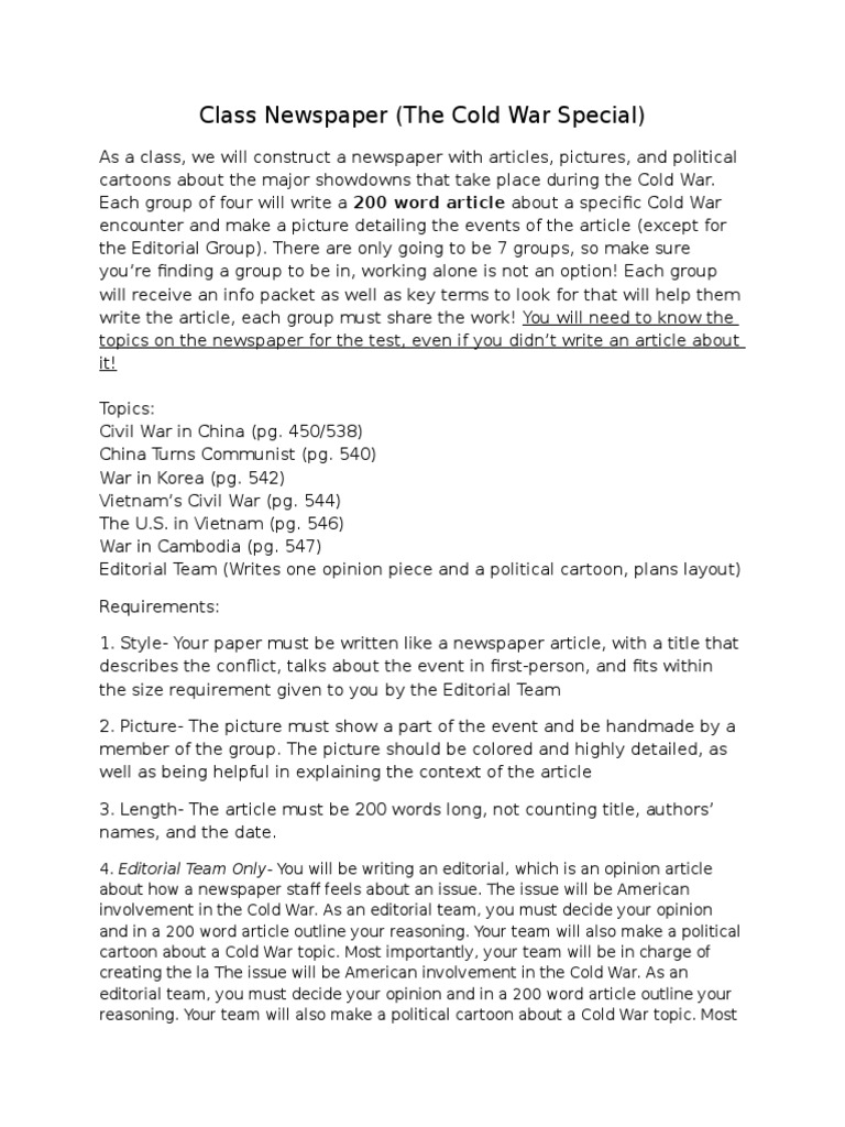 Cold War Newspaper Project Guide | PDF | Cartoon | Newspapers