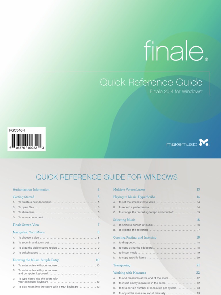 Finale 2014 Quick Reference Guide For Windows PDF | PDF | Control Key ...