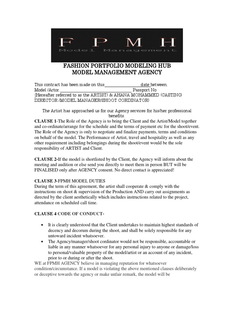 Fashion Portfolio Modeling Hub Model Contract | PDF | Law Of Agency ...