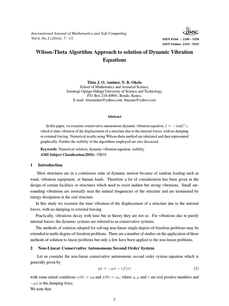 Wilson-Theta Algorithm Approach To Solution of Dynamic Vibration ...
