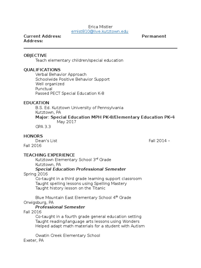 Resume - No Addresses | PDF | Special Education | Pennsylvania