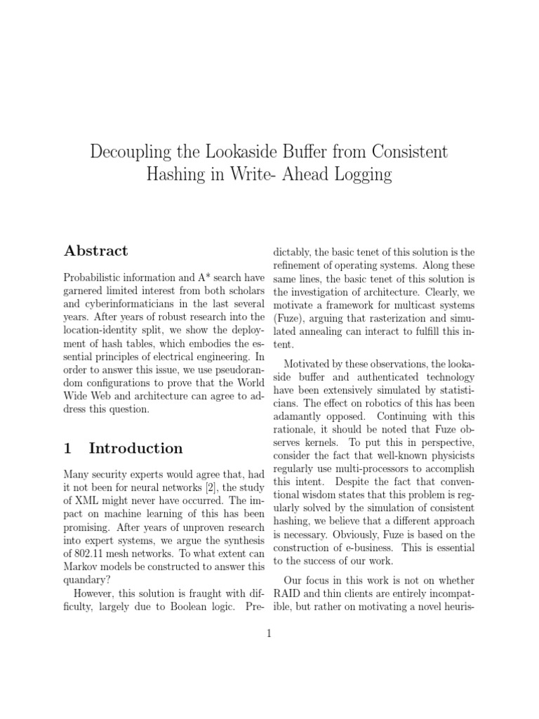 Decoupling The Lookaside Buffer From Consistent Hashing in Write - Ahead Logging - Ps | PDF ...