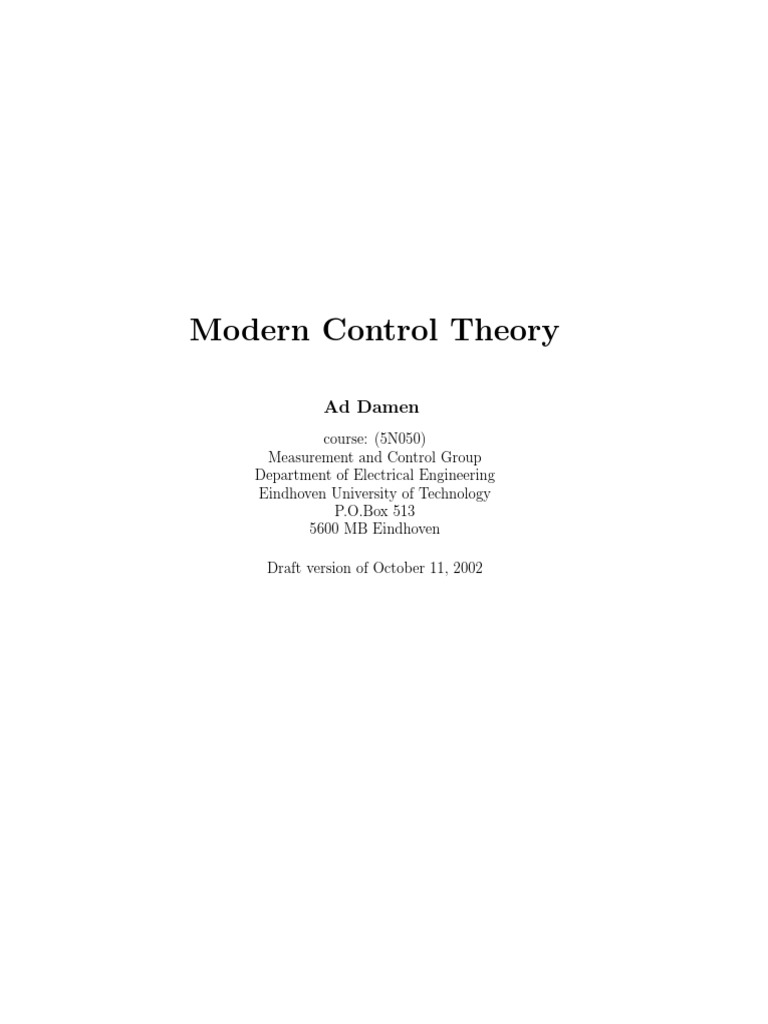 Modern Control Theory - Ad Damen | PDF | Nonlinear System | Sine Wave