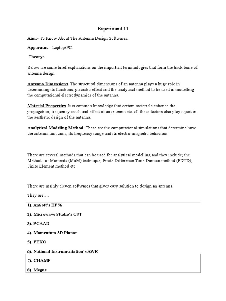 Experiment 11 | PDF | Computational Electromagnetics | Antenna (Radio)