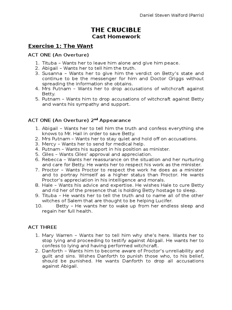 The Crucible - Cast Homework | PDF | Mystery, Thriller & Crime Fiction