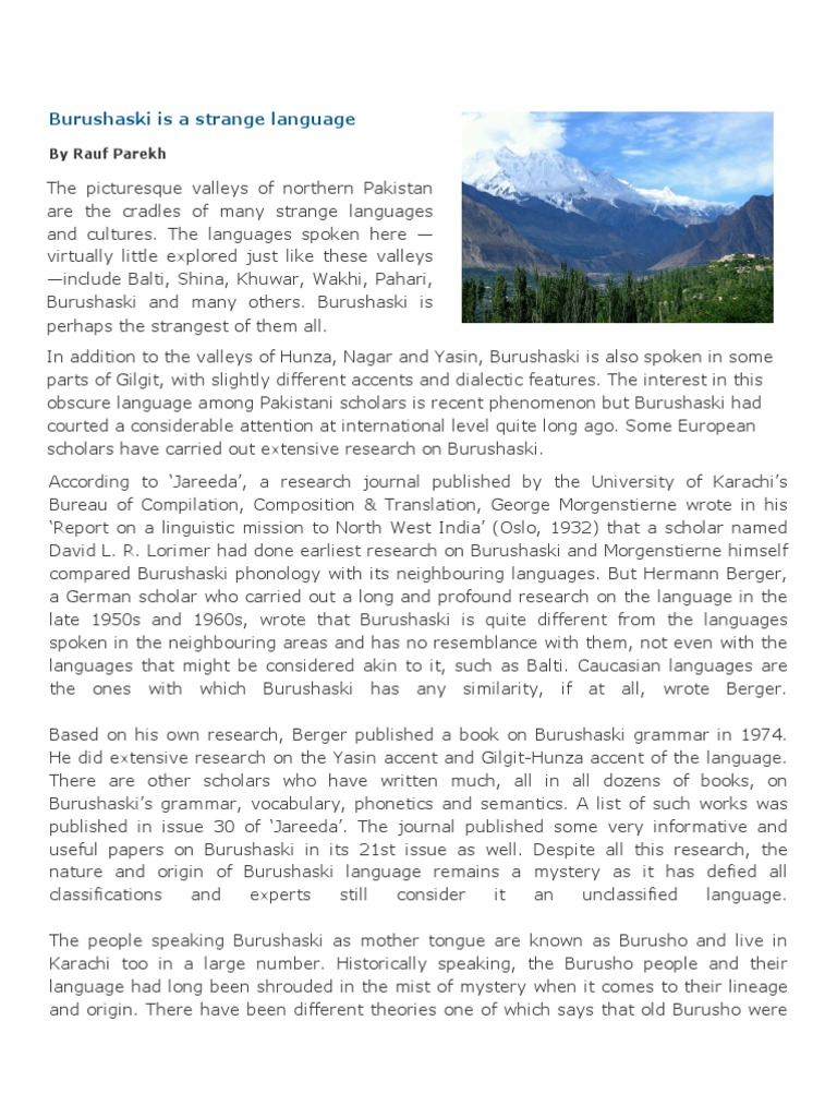 Burushaski Is A Strange Language by Rauf Parekh (English & Urdu) | PDF ...