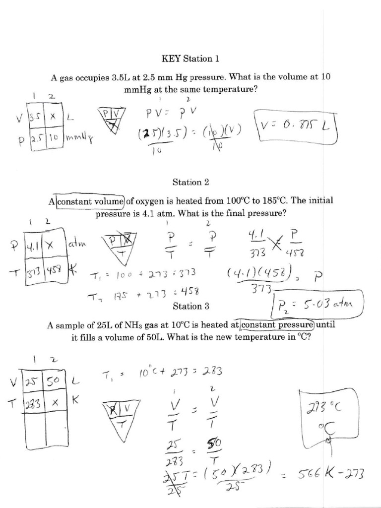 Gas Laws Station Key | PDF | Gases | Physical Chemistry