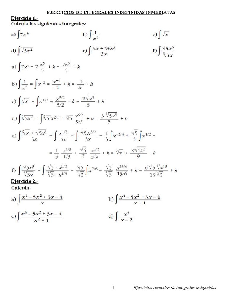 Ejercicios Resueltos de Integrales Inmediatas PDF | PDF