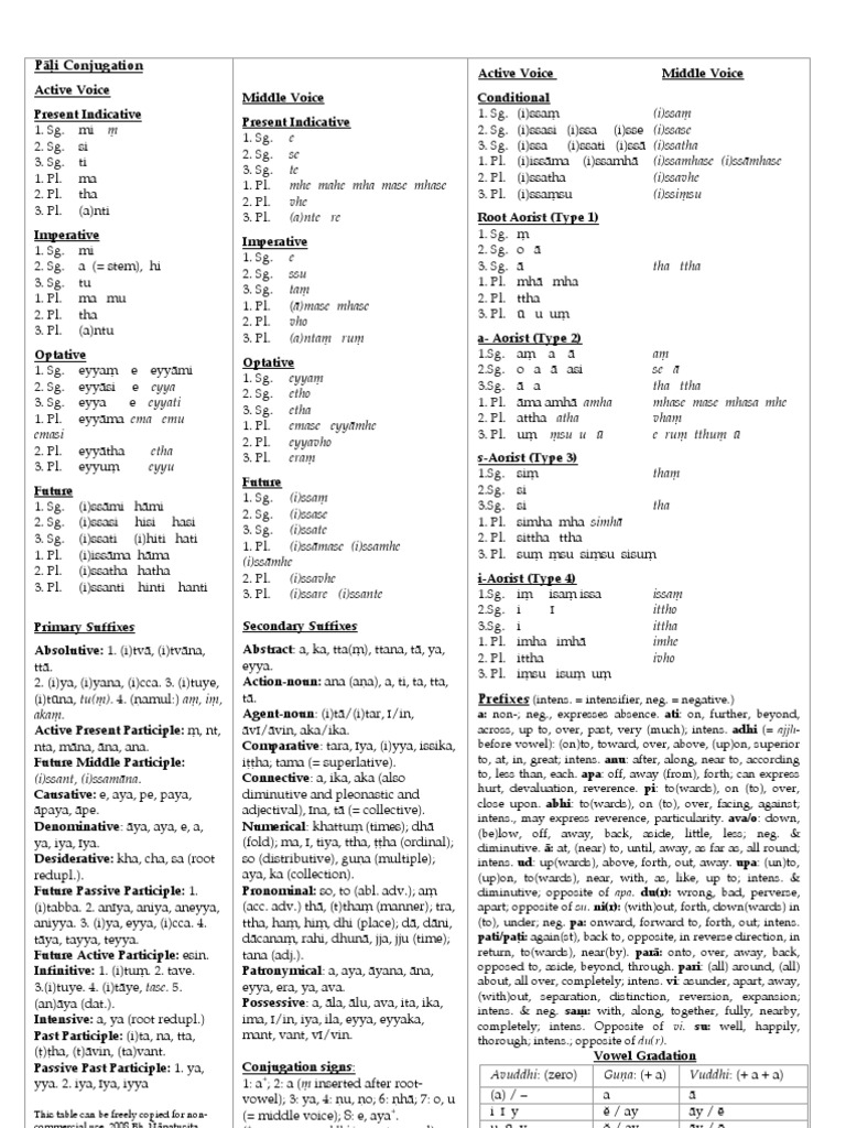 Pali Conjugation Pronoun Declension 2 X A5 | PDF | Grammatical ...