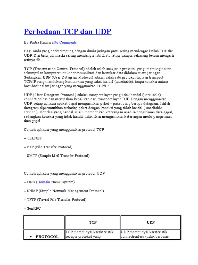 Perbedaan TCP Dan UDP | PDF