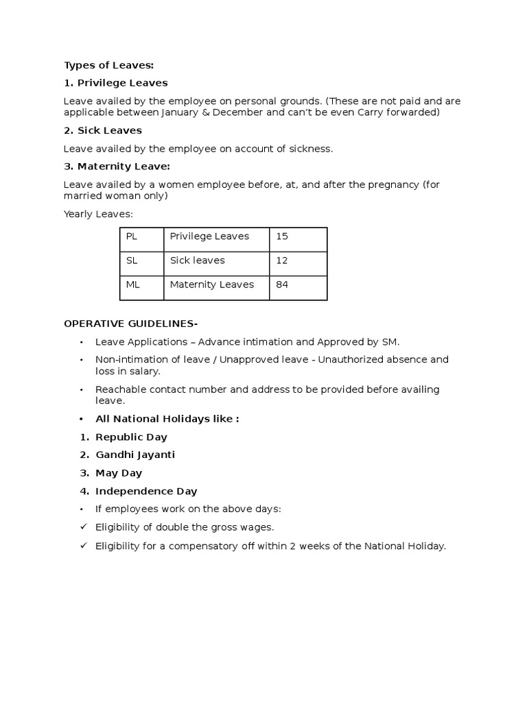 Types of Leaves: 1. Privilege Leaves | PDF