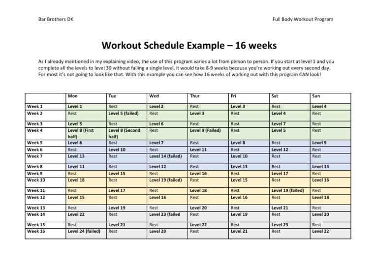 01-16 Week Workout Schedule Example | PDF | Leisure