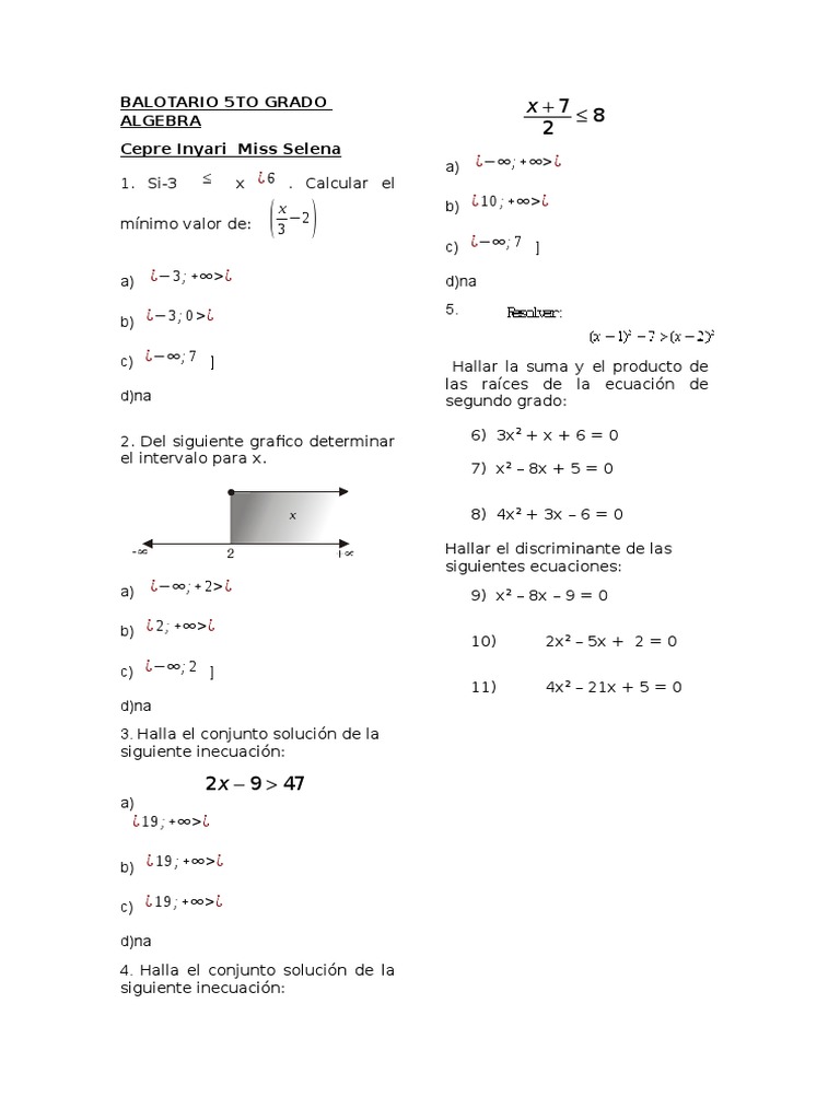 Balotario 5to Grado Algebradici16 | PDF | Objetos matemáticos | Enseñanza de matemática