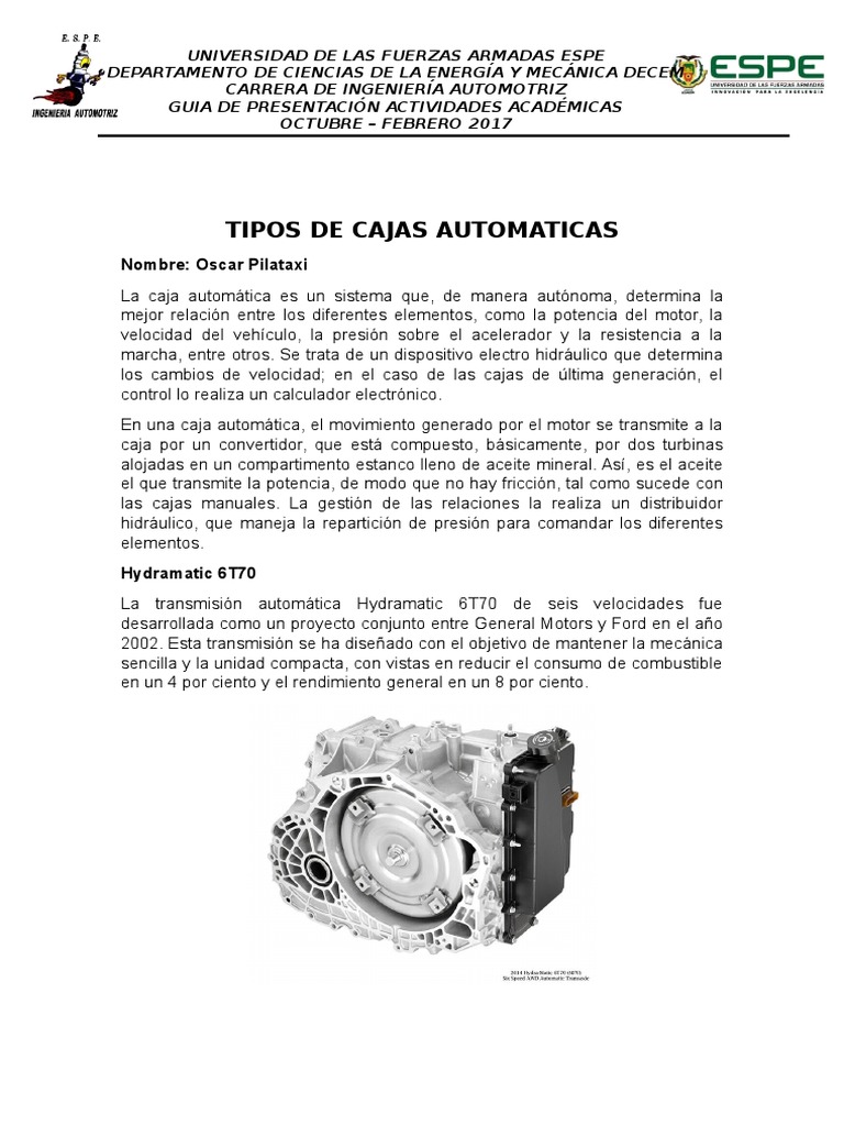 Tipos de Cajas Automaticas | PDF | Transmisión automática | Transmisión ...