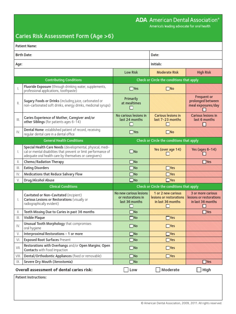 ADA Caries Risk Assessmento Mayores 6 | PDF | Mouth | Clinical Medicine