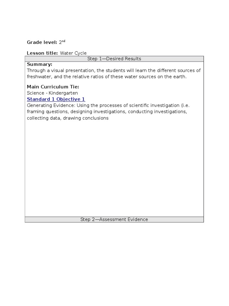 2nd Grade Water Cycle Lesson Plan | PDF | Career & Growth