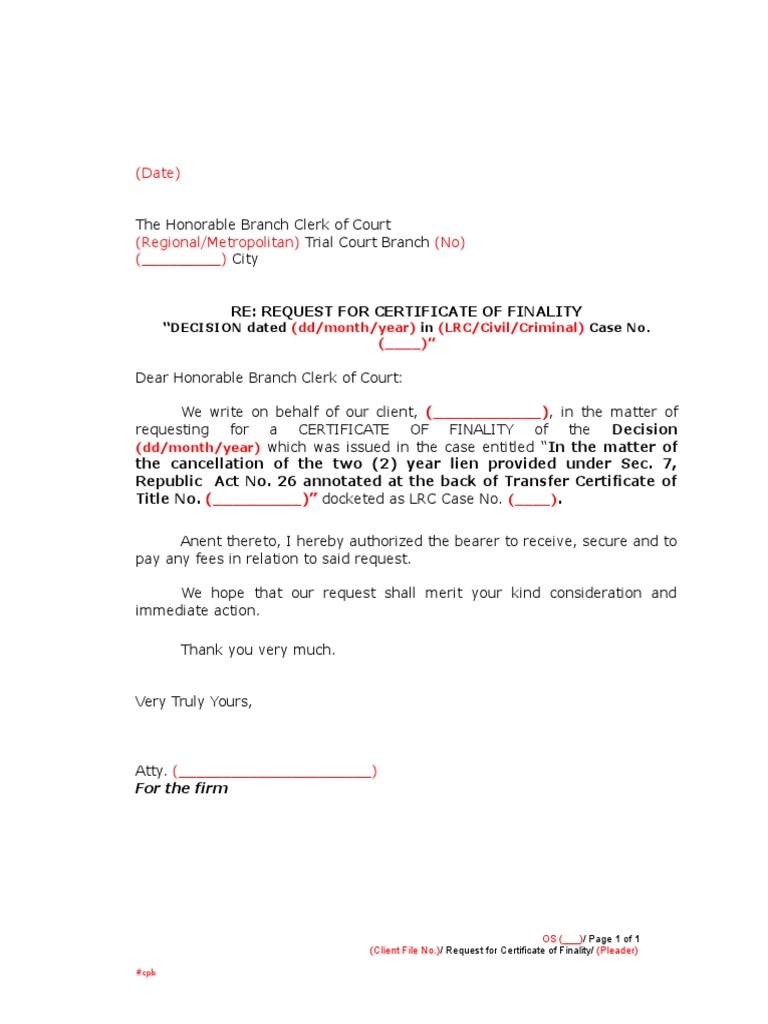 Request For Finality | PDF