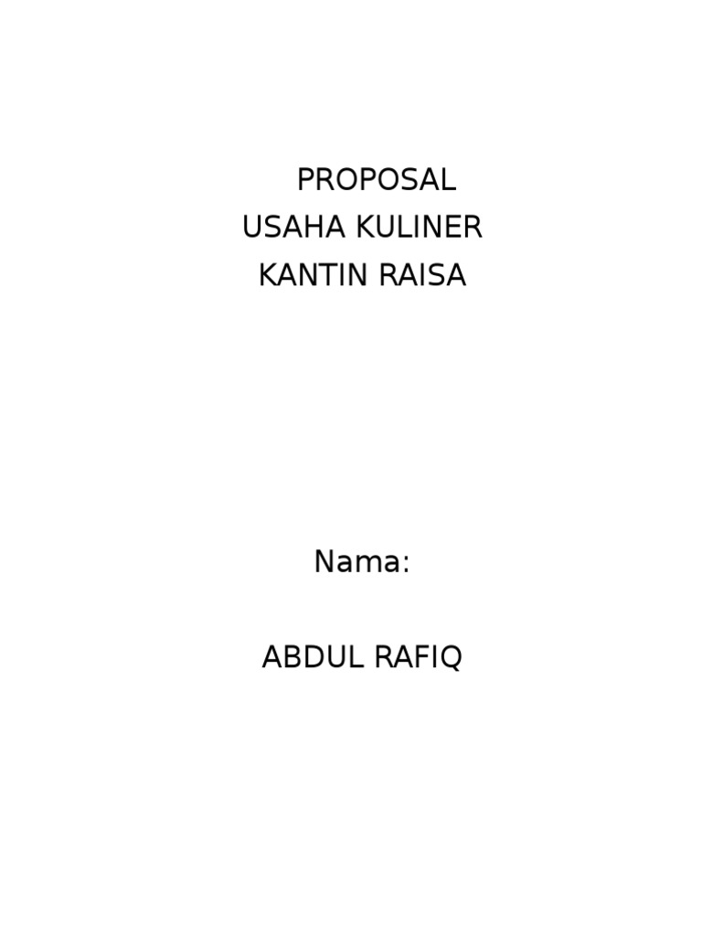 Proposal Usaha Kuliner Kantin Raisa | PDF