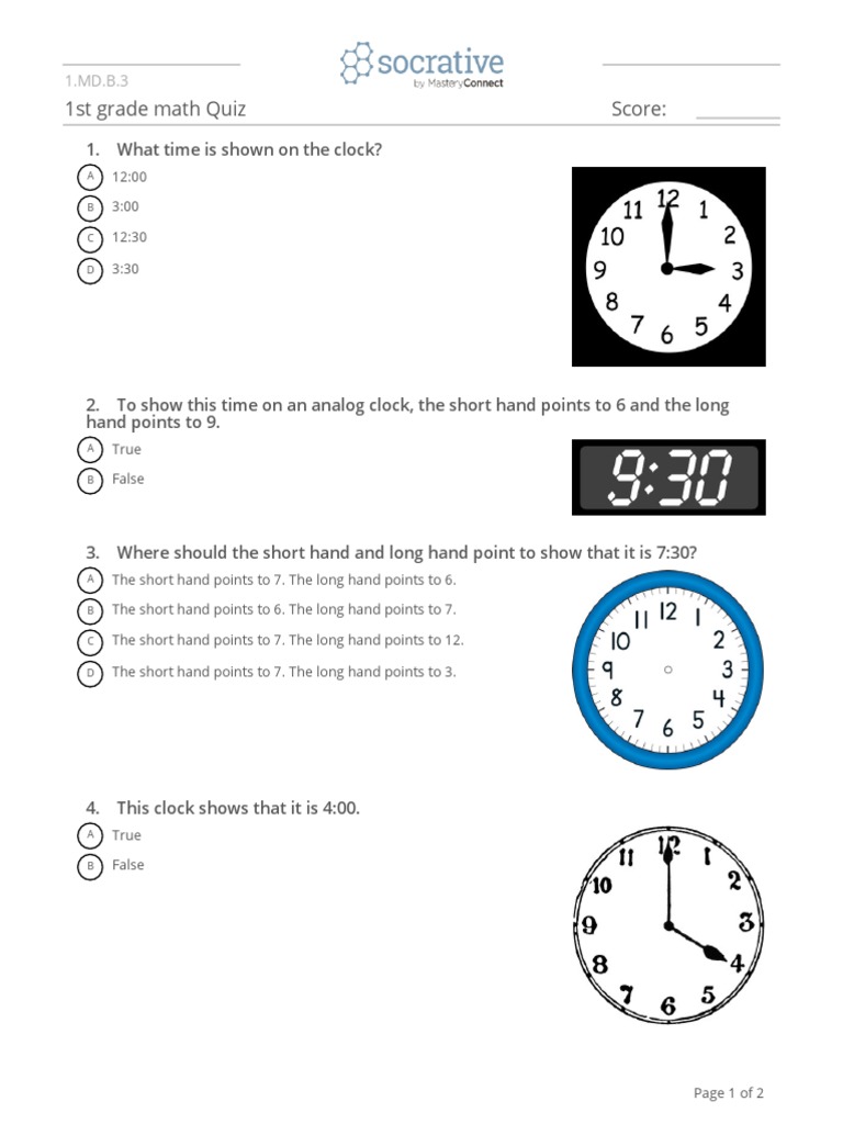 Quiz 1stgrademathquiz | PDF | Teaching Methods & Materials
