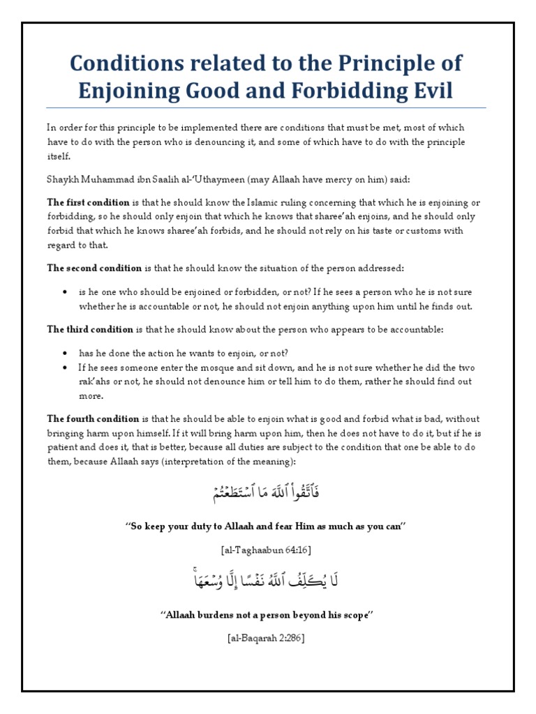 Conditions Related To The Principle of Enjoining Good and Forbidding ...