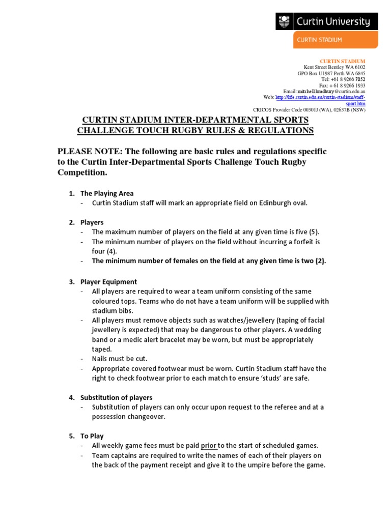 Ids Touch Rugby Rules | PDF | Touchdown | Games Of Physical Skill