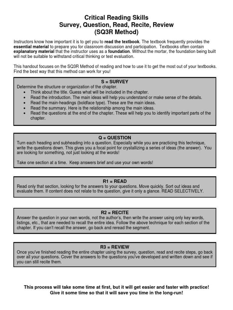 Critical Reading Skills | PDF | Textbook | Reading (Process)