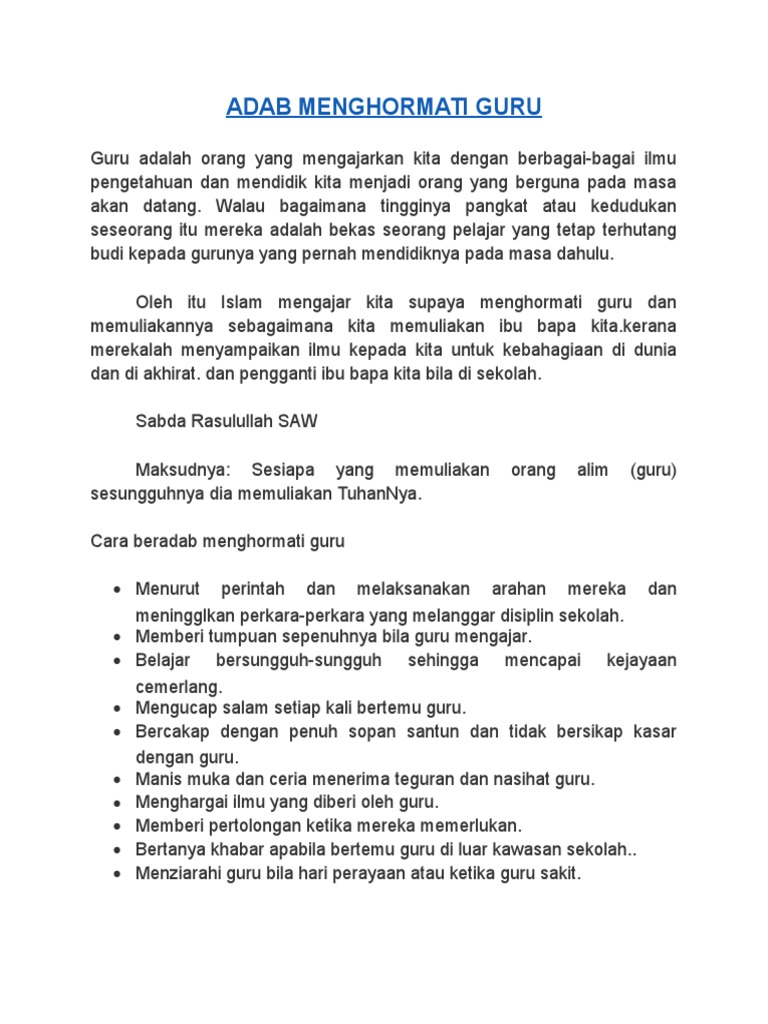 Adab Menghormati Guru | PDF