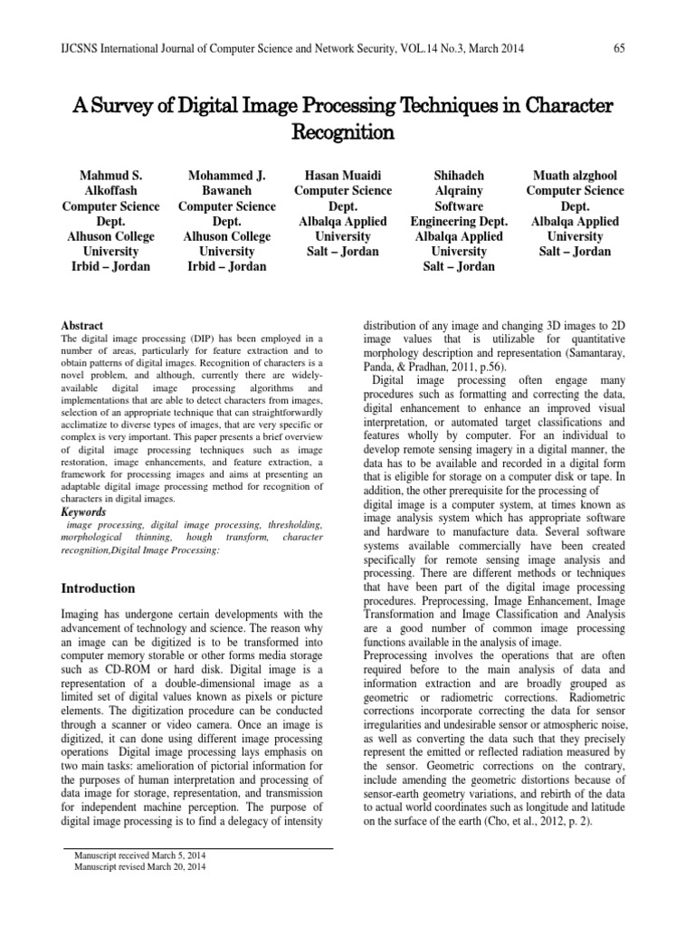 A Survey of Digital Image Processing Techniques for Character ...