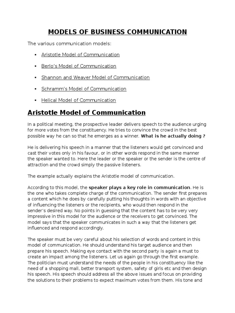 Models of Business Communication | PDF | Code | Communication