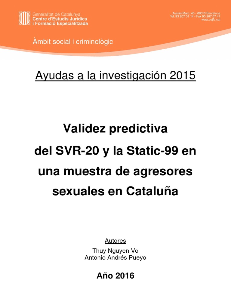 Validez Predictiva SVR-20 STATIC-99 - Castellano | PDF | Delito ...