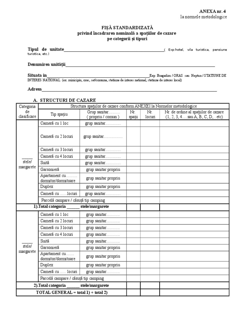 Anexa Nr 4 Fisa Standardizata Cazare Modif