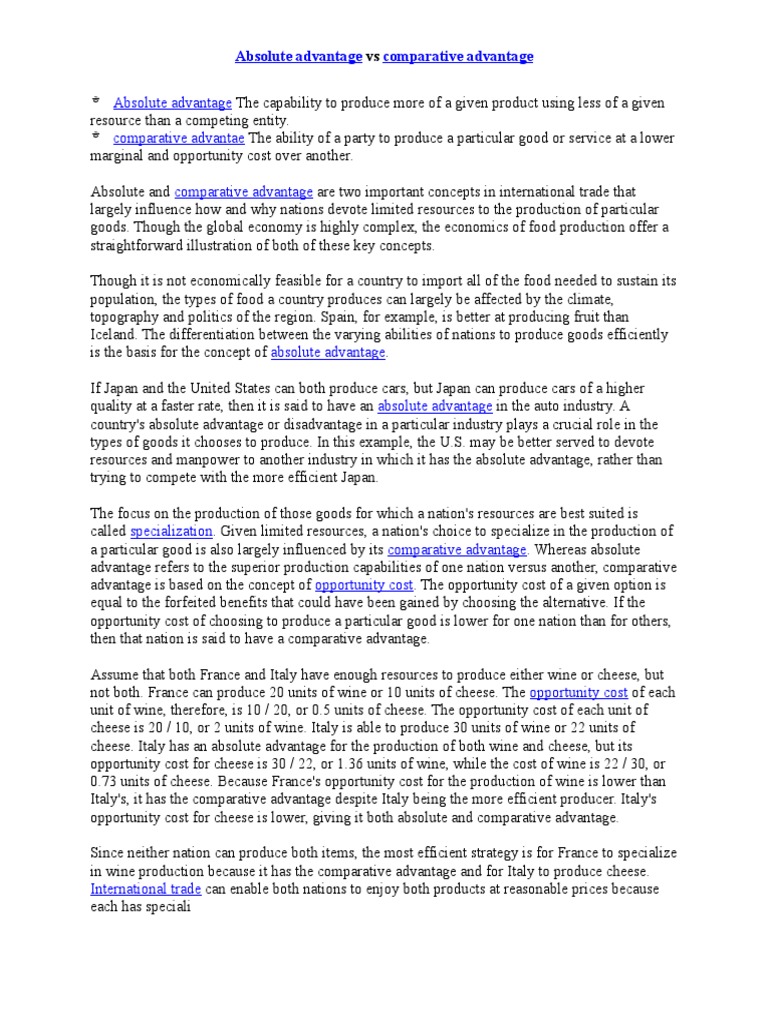 Absolute | PDF | Comparative Advantage | Economics