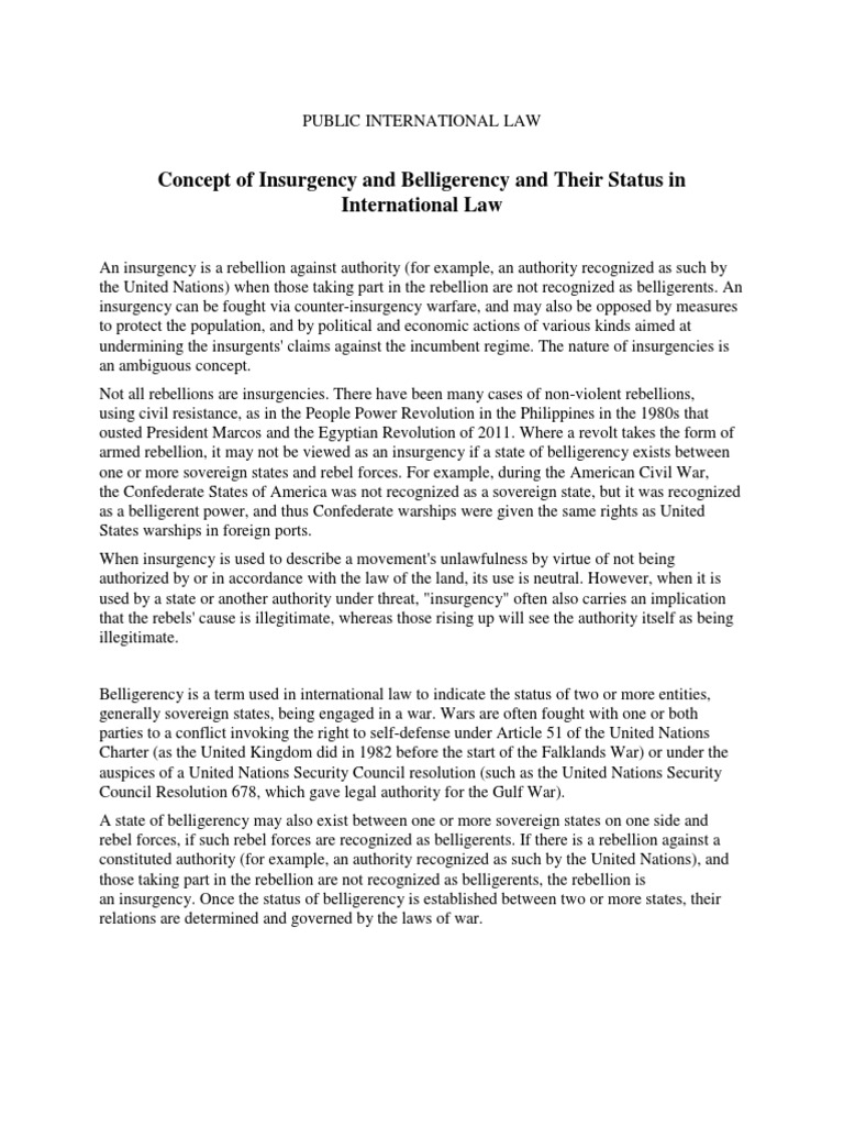 Concept of Insurgency and Belligerency and Their Status in ...