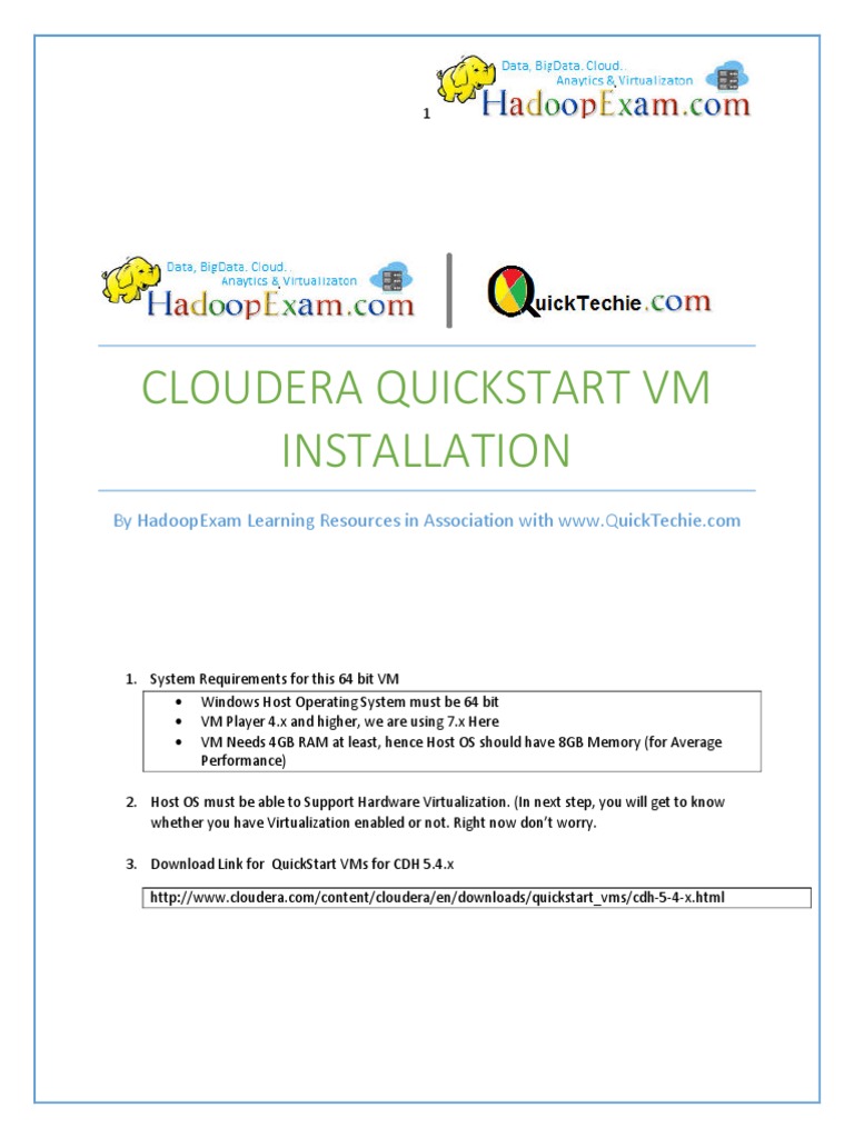QuickStart VM Cloudera Installation | PDF | Virtual Machine | Bios