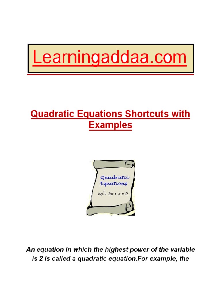 1 Quadratic Equation Shortcut Tricks | PDF | Quadratic Equation ...