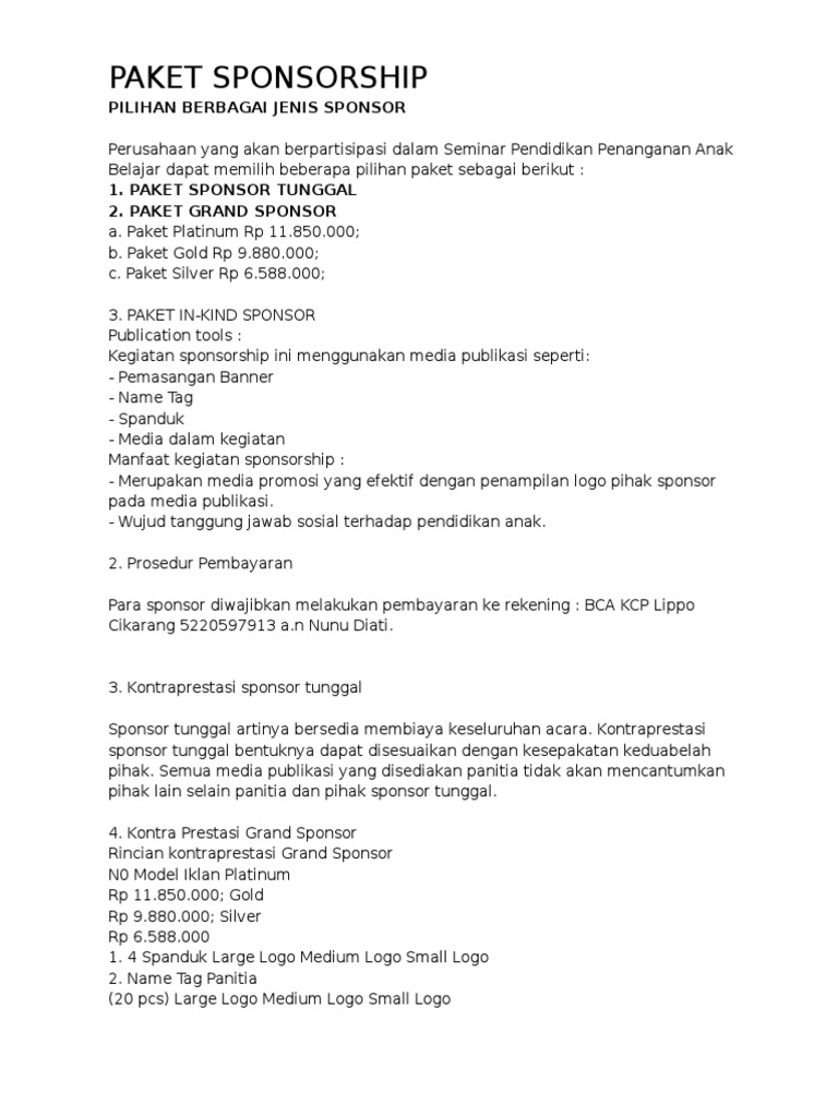 Paket Sponsorship | PDF | Bisnis