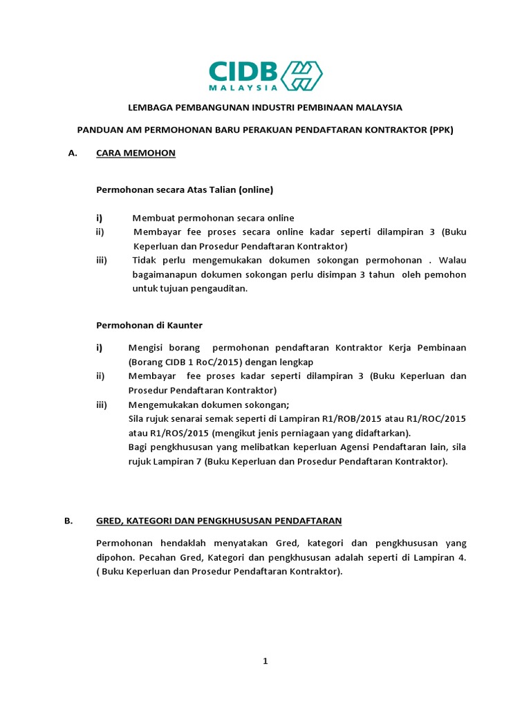 Cidb Permohonan Baru PPK | PDF