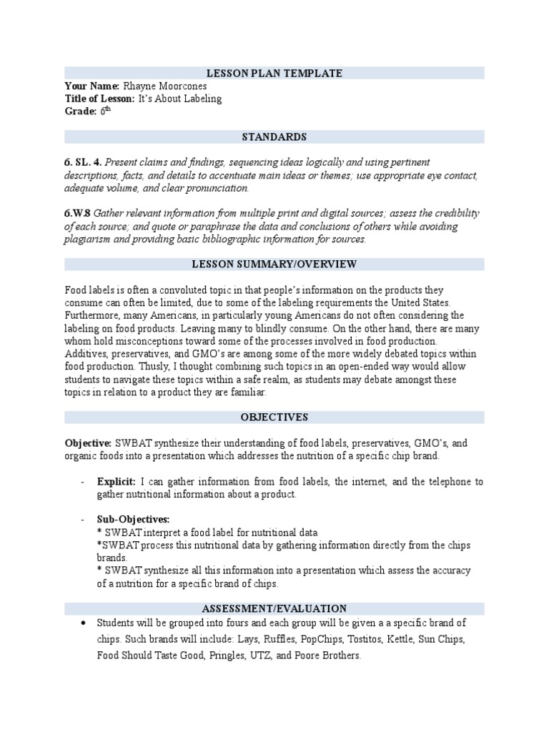 Its About Labeling Lesson Plan | PDF | Genetic Engineering | Nutrition ...
