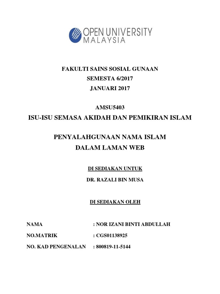 Assignment Amsu5403 (Isu-Isu Semasa Akidah Dan Pemikiran Islam) | PDF