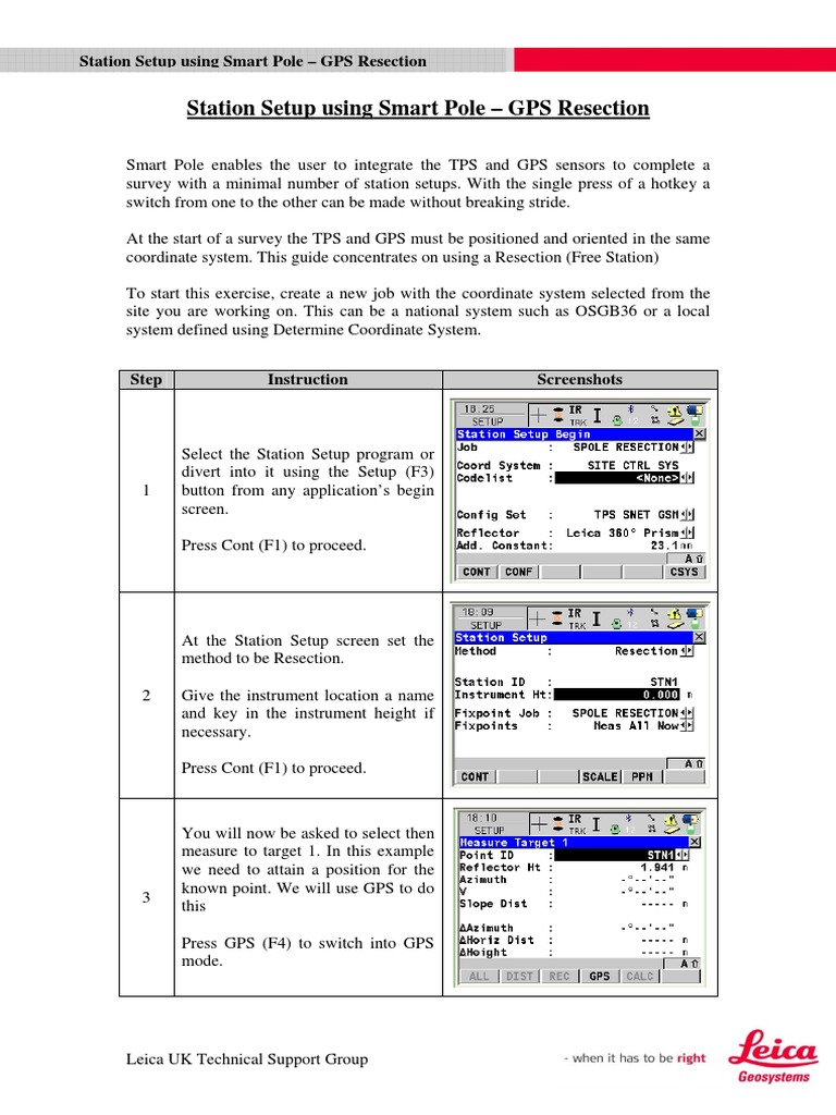 Quick Guide System 1200 - Station Setup Using SmartPole - GPS Resection-1 | PDF | Surveying ...