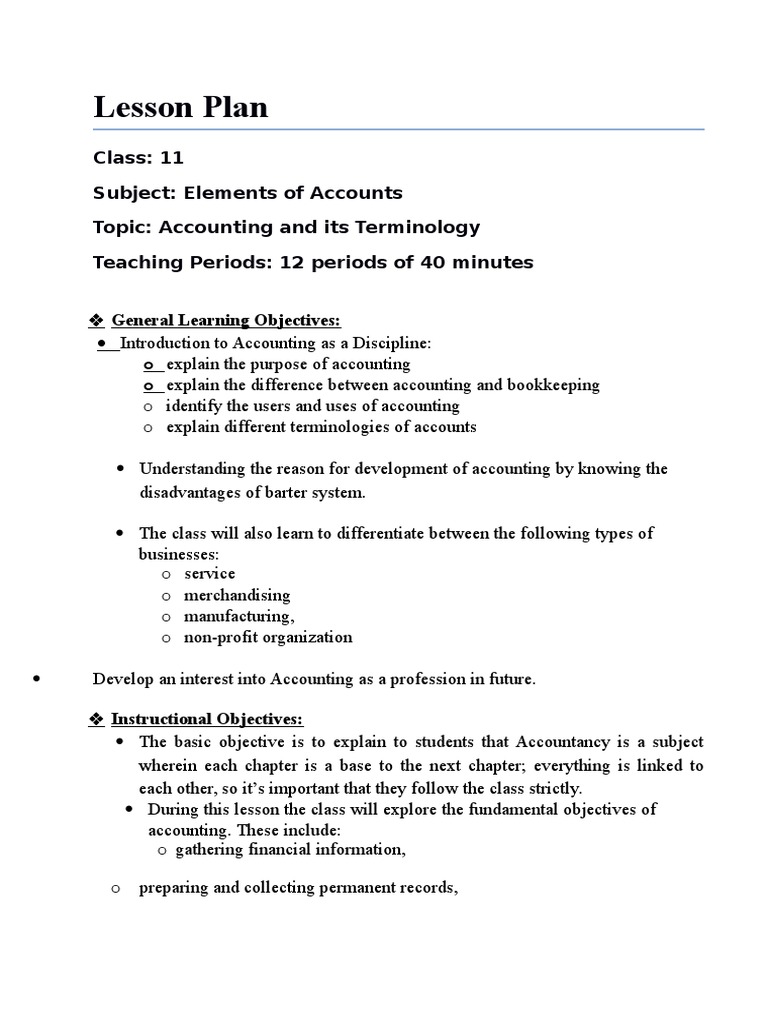 Std 11 Acc Chp 1 Introduction To Accounting Download Free Pdf Lesson Plan Barter