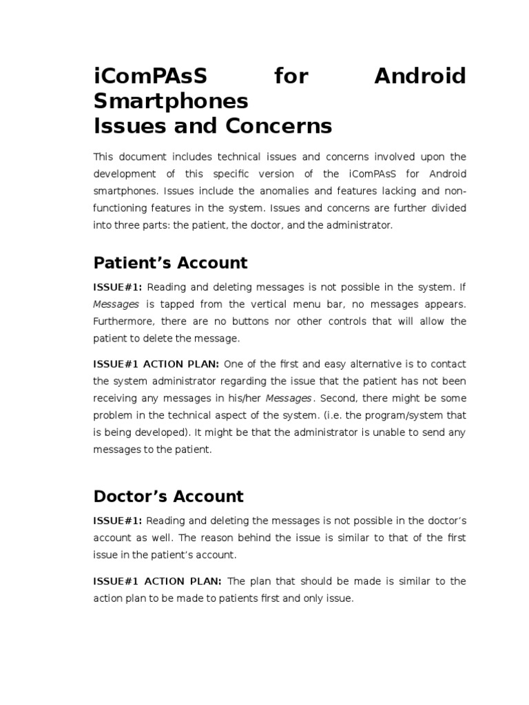 Icompass For Android Smartphones Issues and Concerns: Patient'S Account ...