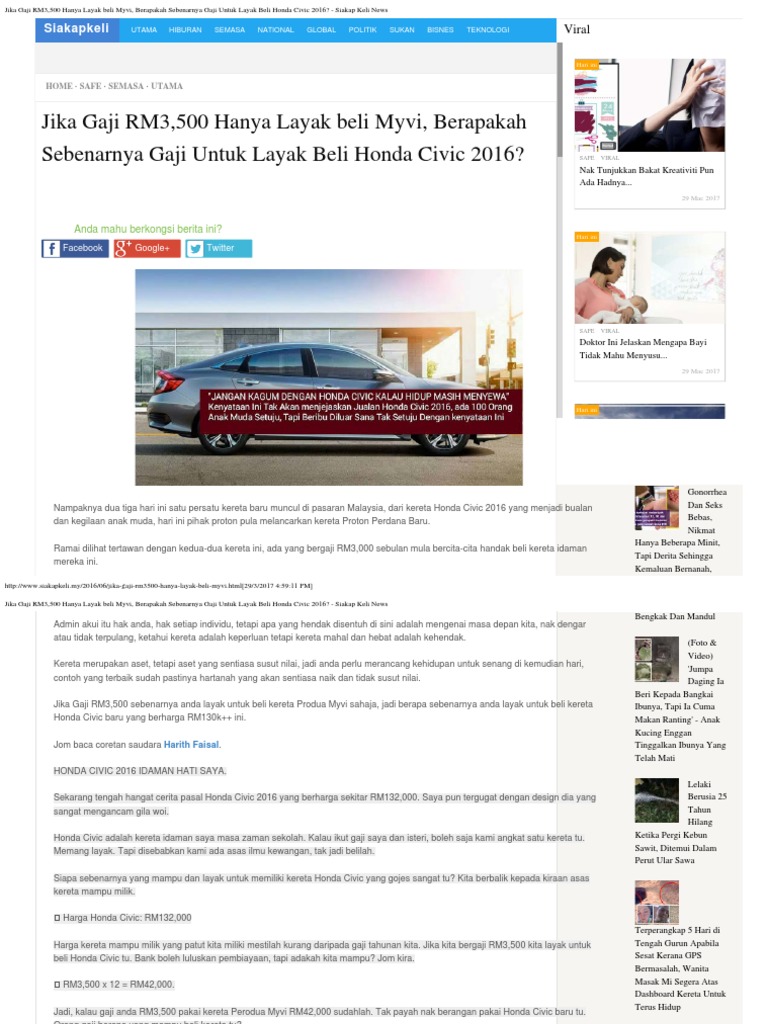 Jika Gaji RM3,500 Hanya Layak Beli Myvi, Berapakah Sebenarnya Gaji Untuk Layak B | PDF