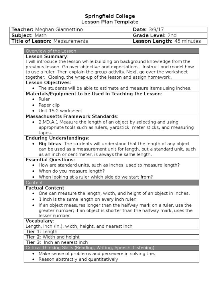Math - Measurement | PDF | Lesson Plan | Educational Assessment